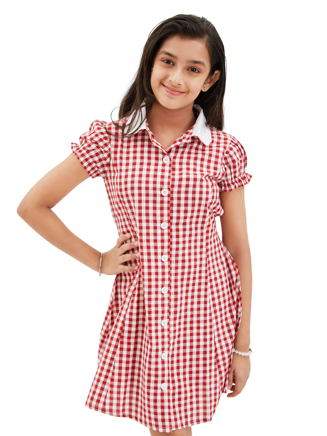 Olele® Bombay Dress with Peter Pan Collar - Red and White Gingham Chec
