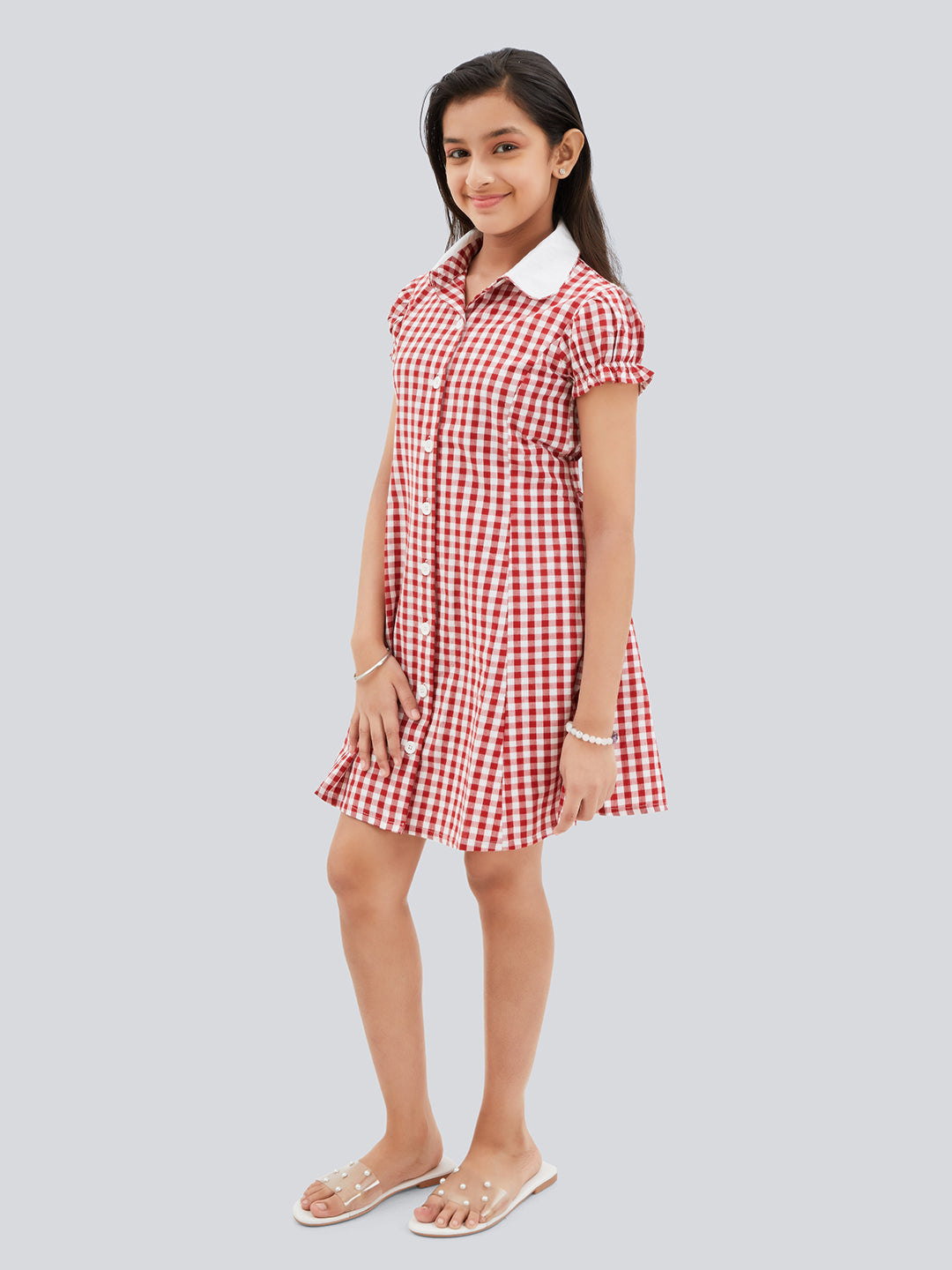 Olele® Bombay Dress with Peter Pan Collar - Red and White Gingham Chec