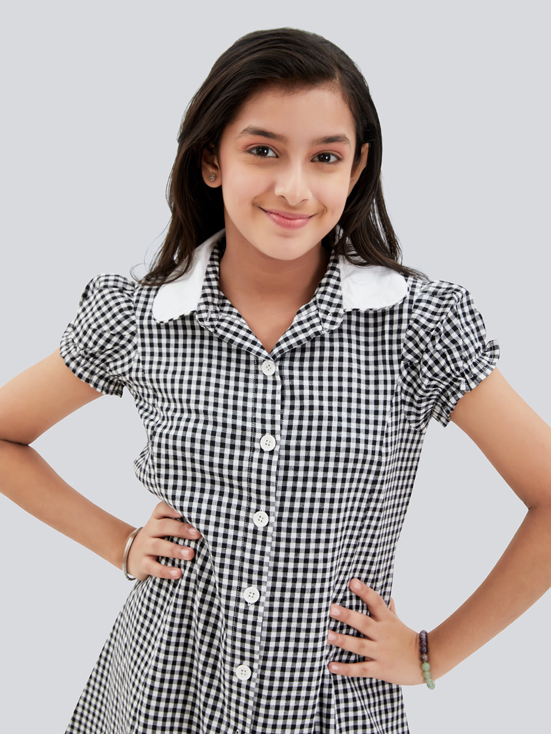 Olele® Bombay Dress with Peter Pan Collar - Black and White Gingham Ch