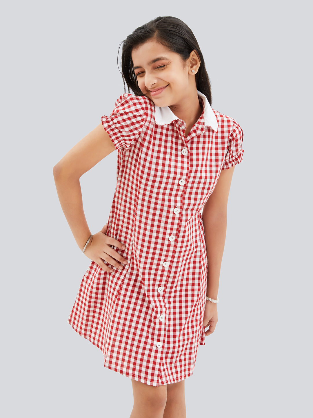 Olele® Bombay Dress with Peter Pan Collar - Red and White Gingham Chec